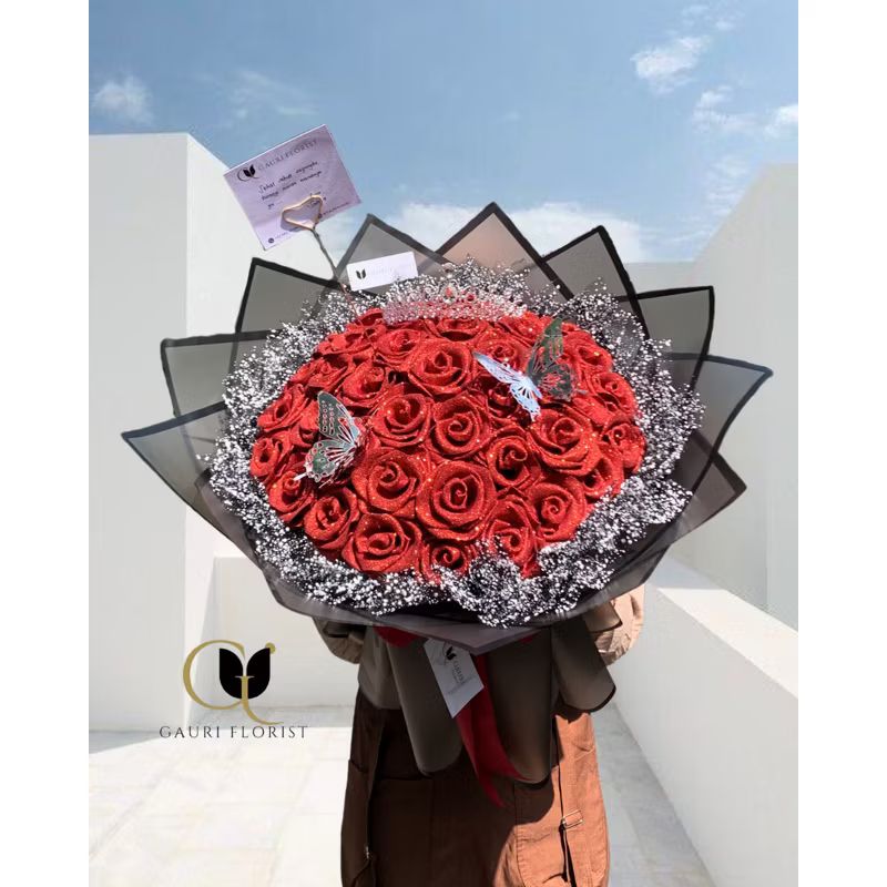Jual 40 Tangkai Rose Glitter Bouquet Gauri Florist Kediri | Bucket ...