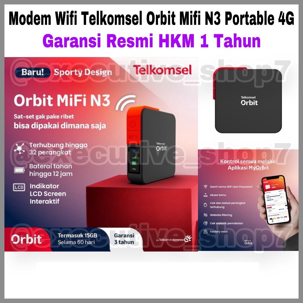 Jual Modem Wifi Telkomsel Orbit Mifi N3 Portable 4G - Garansi Resmi HKM ...