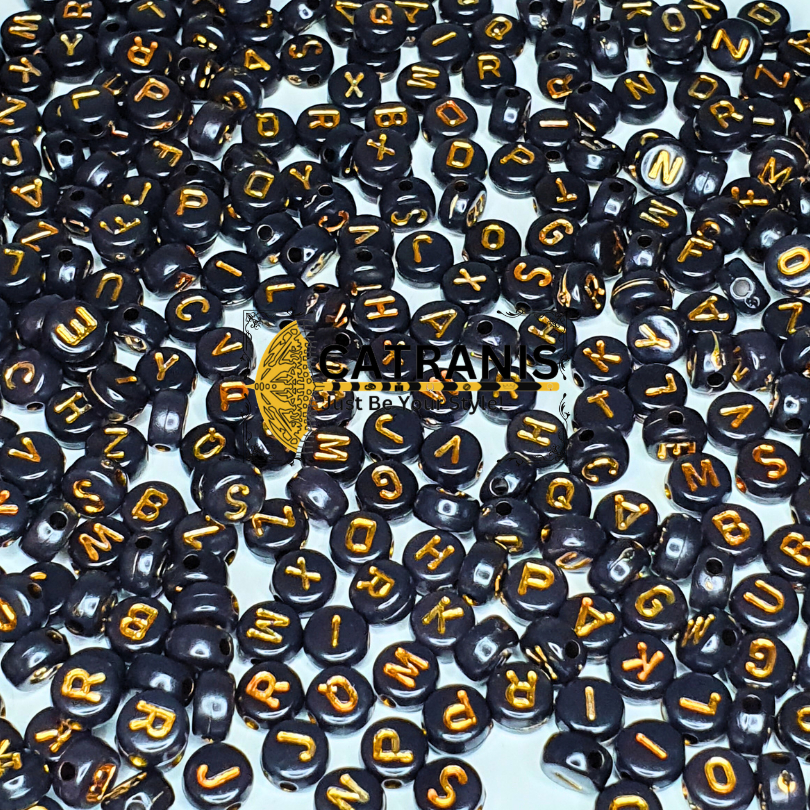 Jual CATRANIS Manik MOTE Huruf BULAT HITAM Tulisan WARNA GOLD PILIH ...