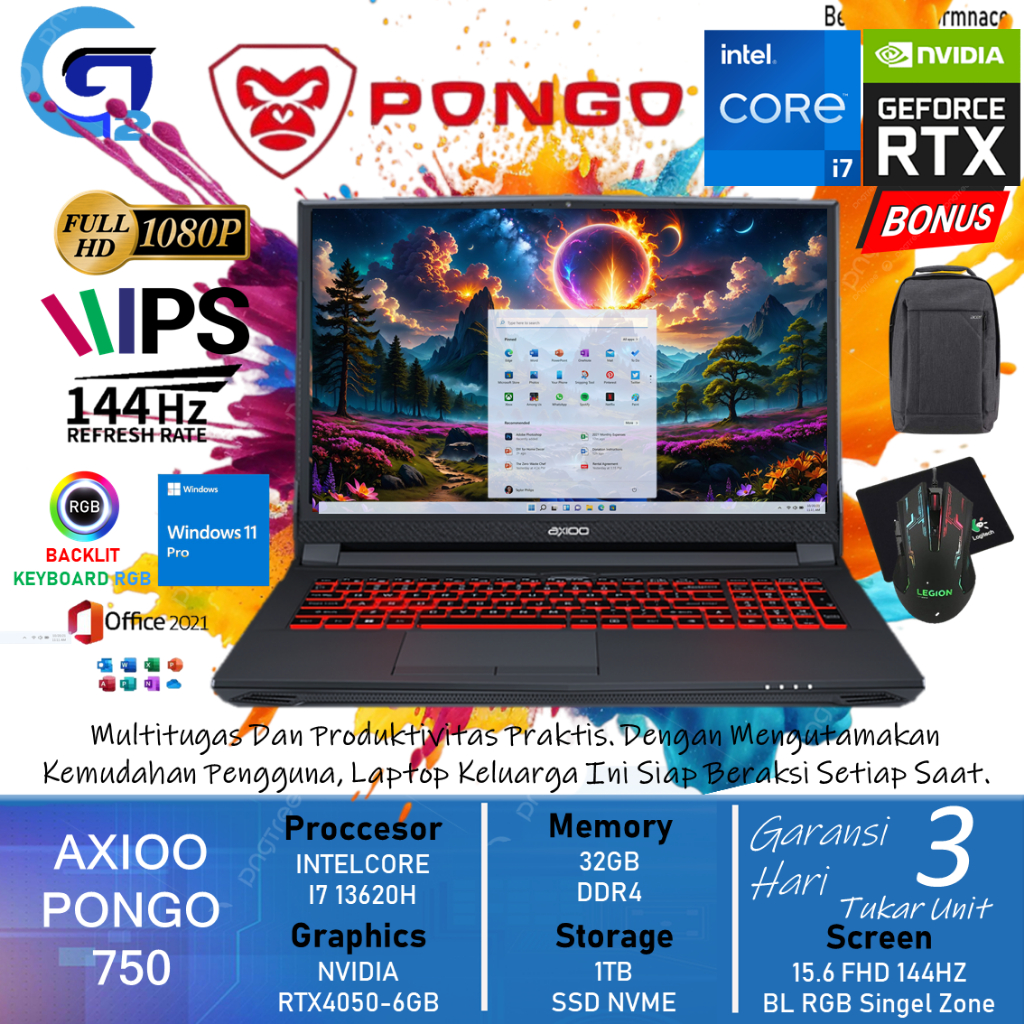 Jual Laptop Gaming AXIOO PONGO 750 Intel Core i7 13620H 64GB 1TB SSD ...
