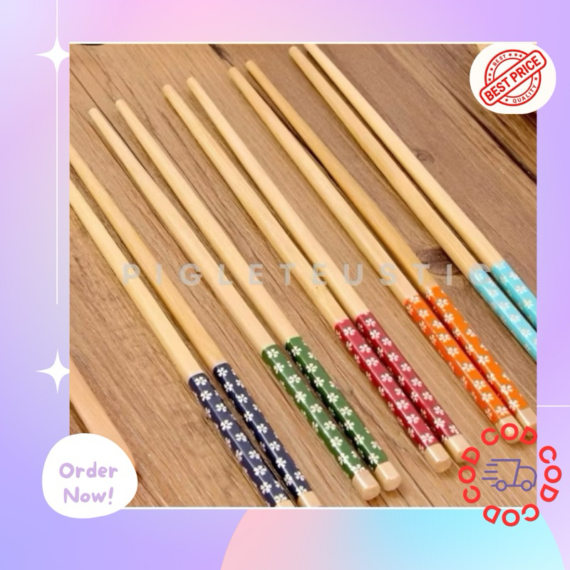 Jual PIGLETEUSTIC Sumpit Bambu Warna per pasang / Sumpit Kayu Motif ...