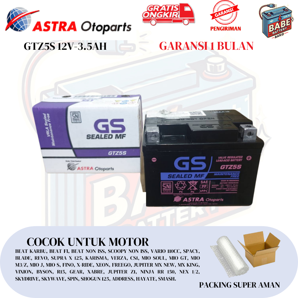 Jual Aki GS Astra Original GTZ5S Motor Vario Techno 110, Supra x-125 ...