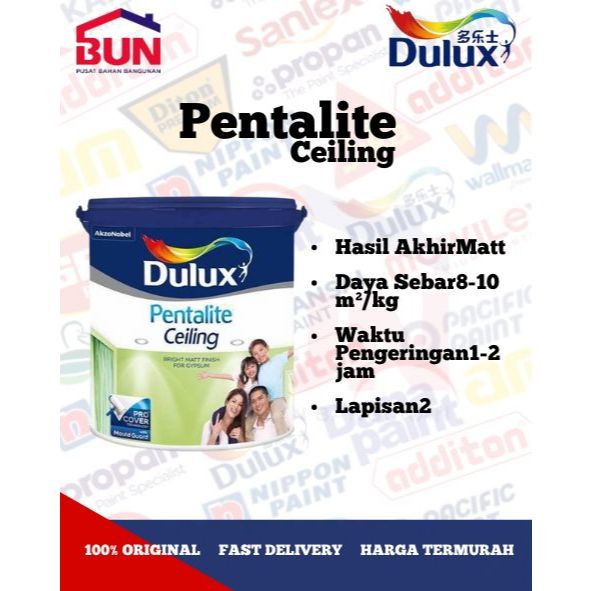 Jual CAT PLAFON DULUX PENTALITE CEILING WHITE SUPERMATT 108 5KG ...