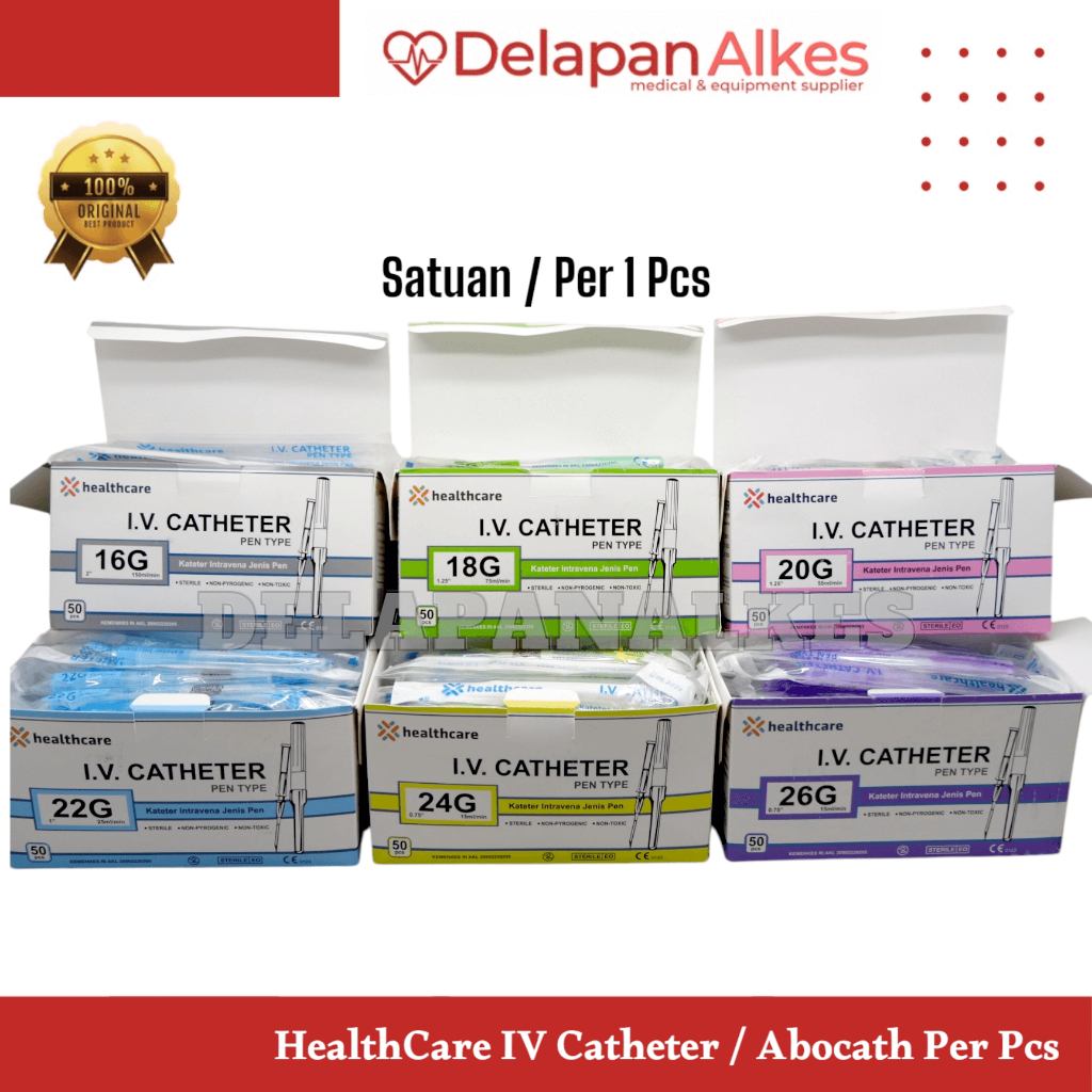 Jual HealthCare IV Catheter Satuan Per 1 Pcs Abocath Jarum Tindik Aboket 16G 18G 20G 22G 24G 26G ...