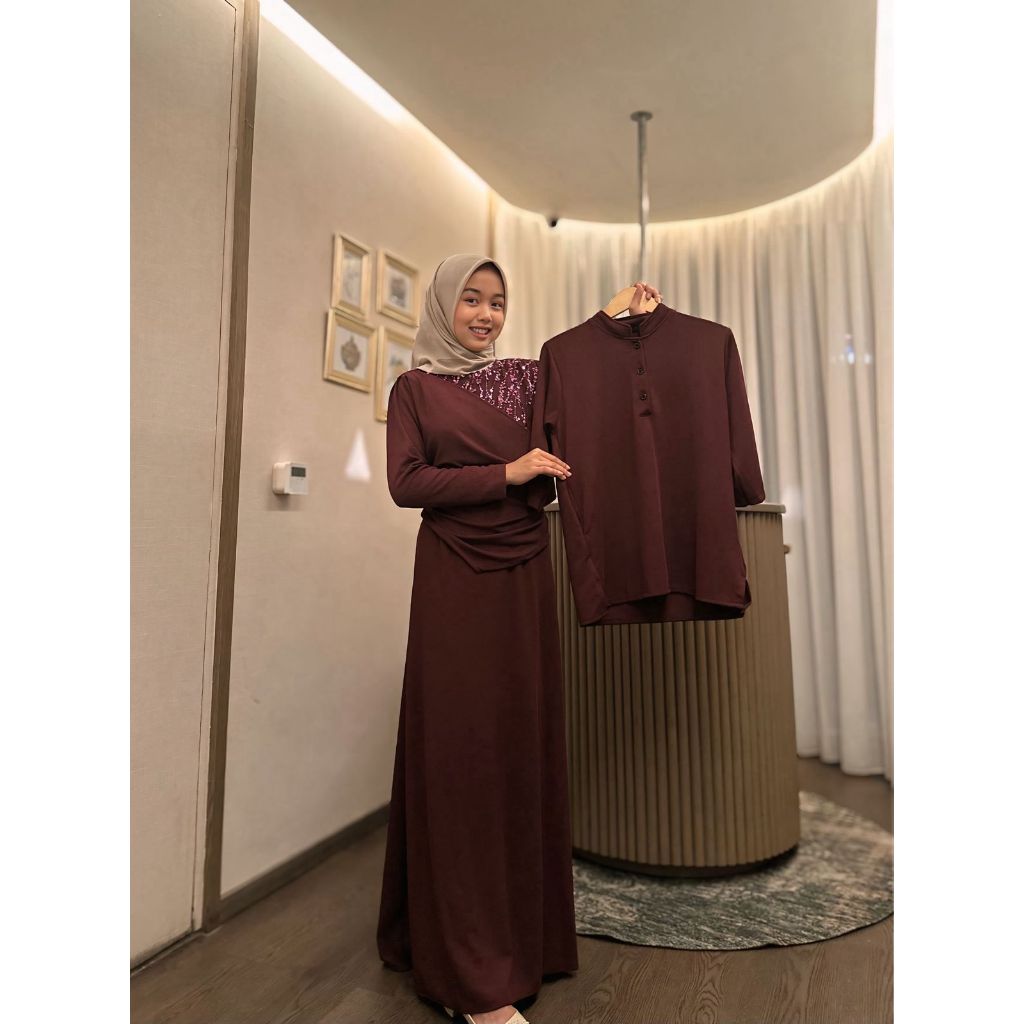 Jual COD QUEENARA COUPLE DRESS DAN KAMEJA KNIT MIX BRUKAT MUTIARA ...