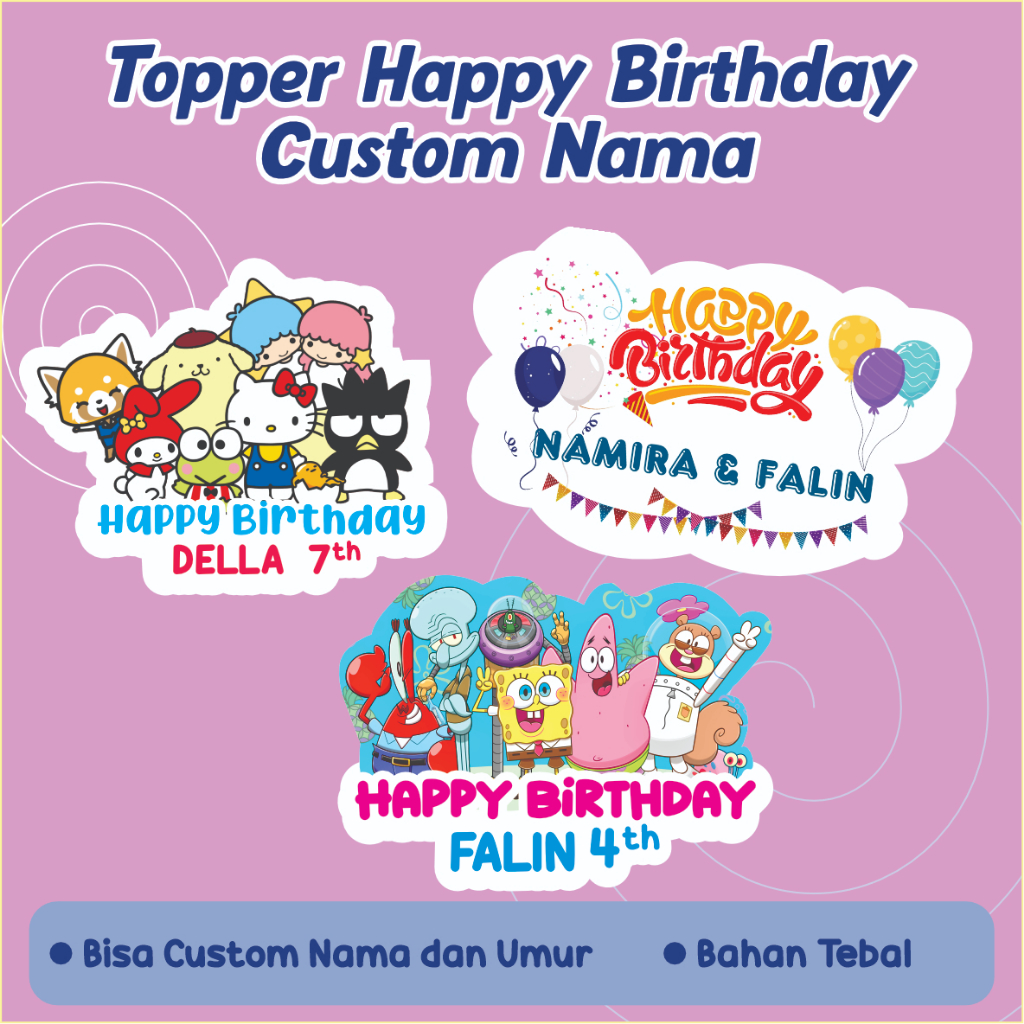 Jual TOPPER HAPPY BIRTHDAY CUSTOM NAMA | TOPPER CAKE | TOPPER ULANG ...