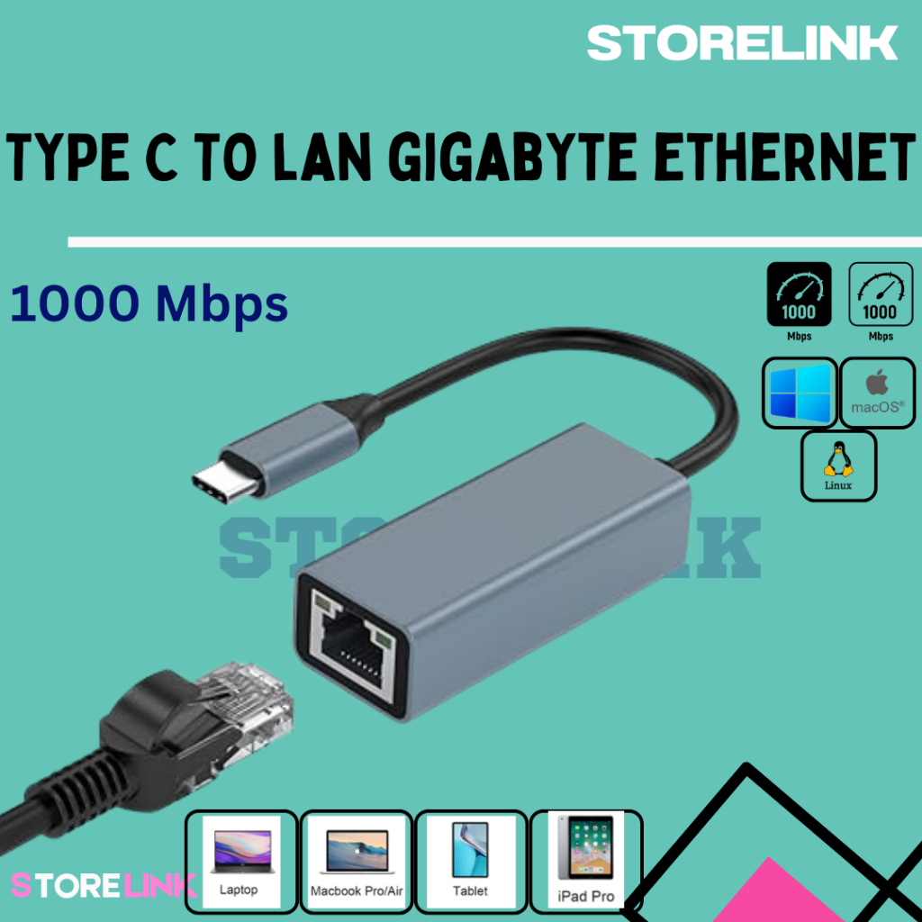 Jual Type C Android to LAN Ethernet 100Mbps 1000Mbps RJ45 Converter ...