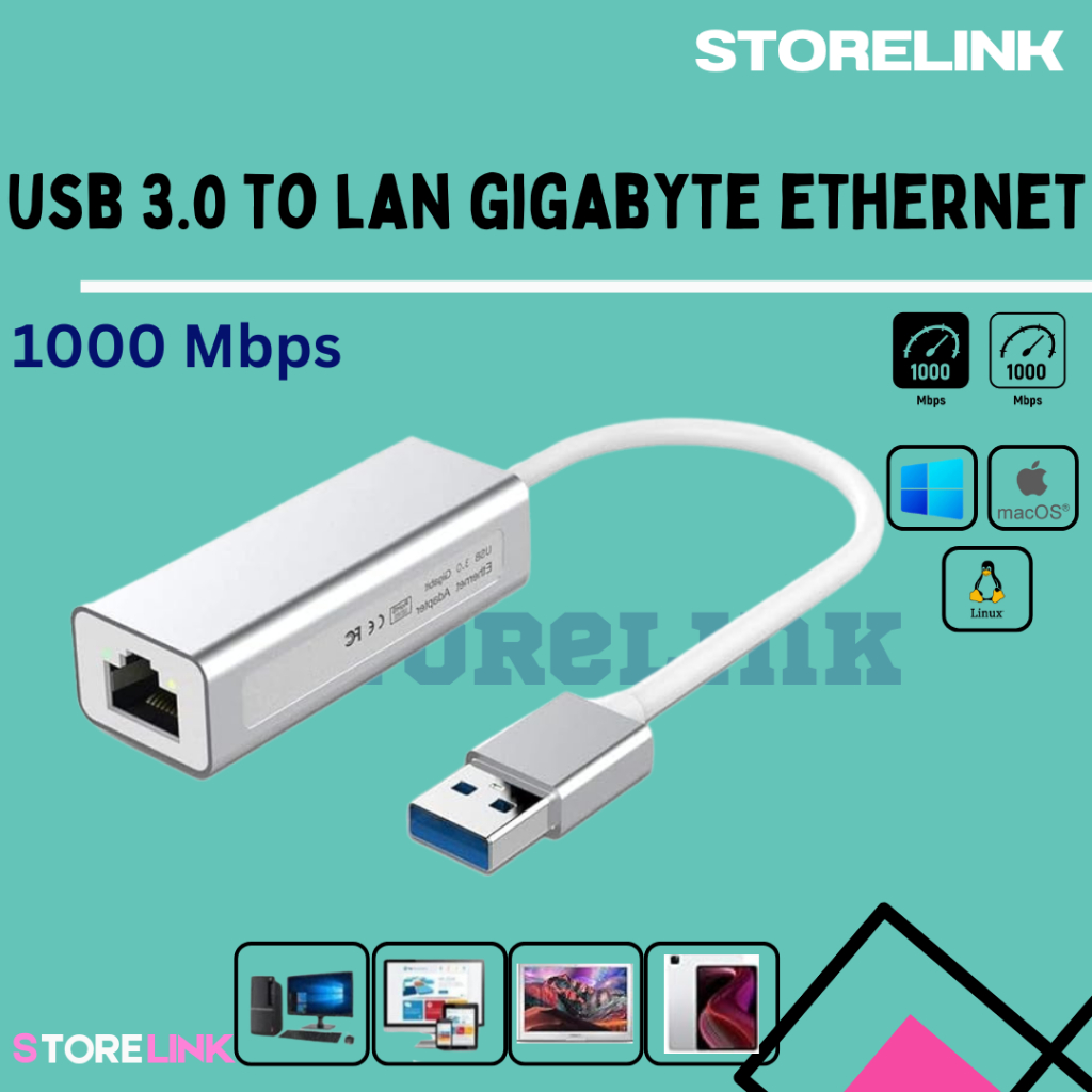 Jual Converter USB 3.0 to LAN Gigabyte 1000Mbps USB to LAN RJ45 Gigabit ...