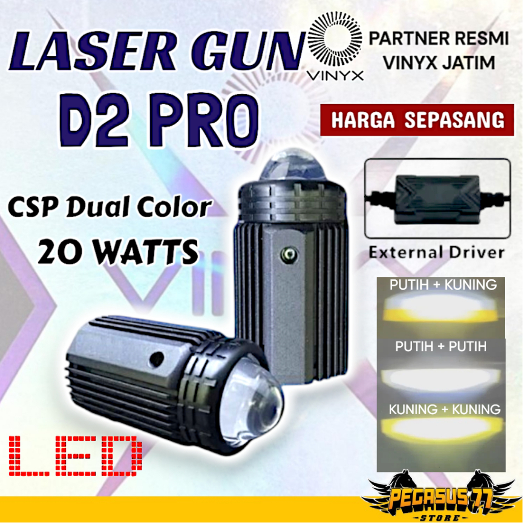 Jual Laser Gun Led Vinyx D2 Pro 20W Lampu Sorot Tembak Motor Mobil ...