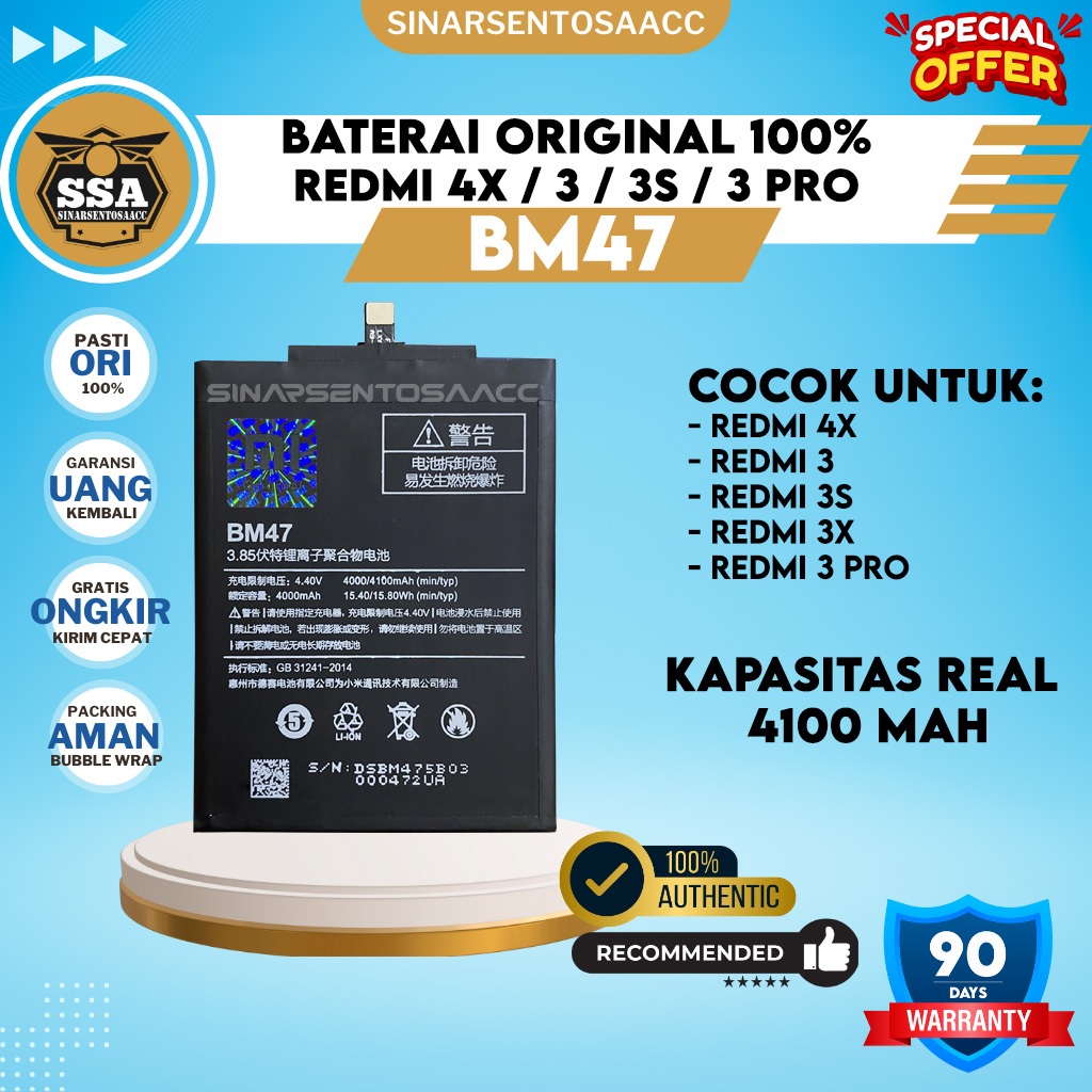 Jual Baterai Original 100% Redmi 4x 3 3s 3x 3 Pro BM47 BM 47 Ori HP Batrai Battery Batrei Batre ...
