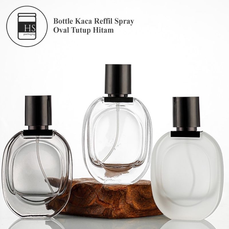 Jual HS PACKAGING - Bottle kaca refill spray oval tutup hitam 30ml ...