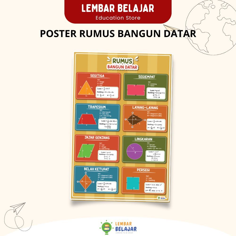 Jual LEMBAR BELAJAR Poster Rumus Matematika - Poster Rumus Bangun Datar - Poster Belajar ...