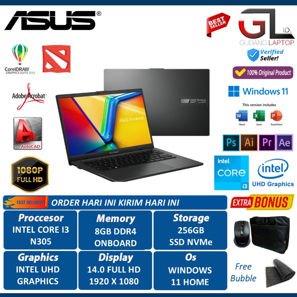 Jual Laptop Asus Vivobook Go 15 E1504GA Intel Core i3 N305 8GB 256GB ...