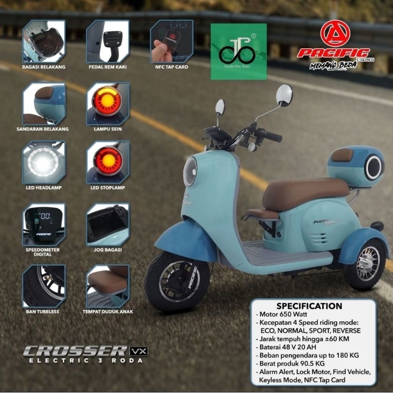 Jual Sepeda Listrik Roda 3 Pacific Crosser VX TERBARU R3 | Shopee Indonesia