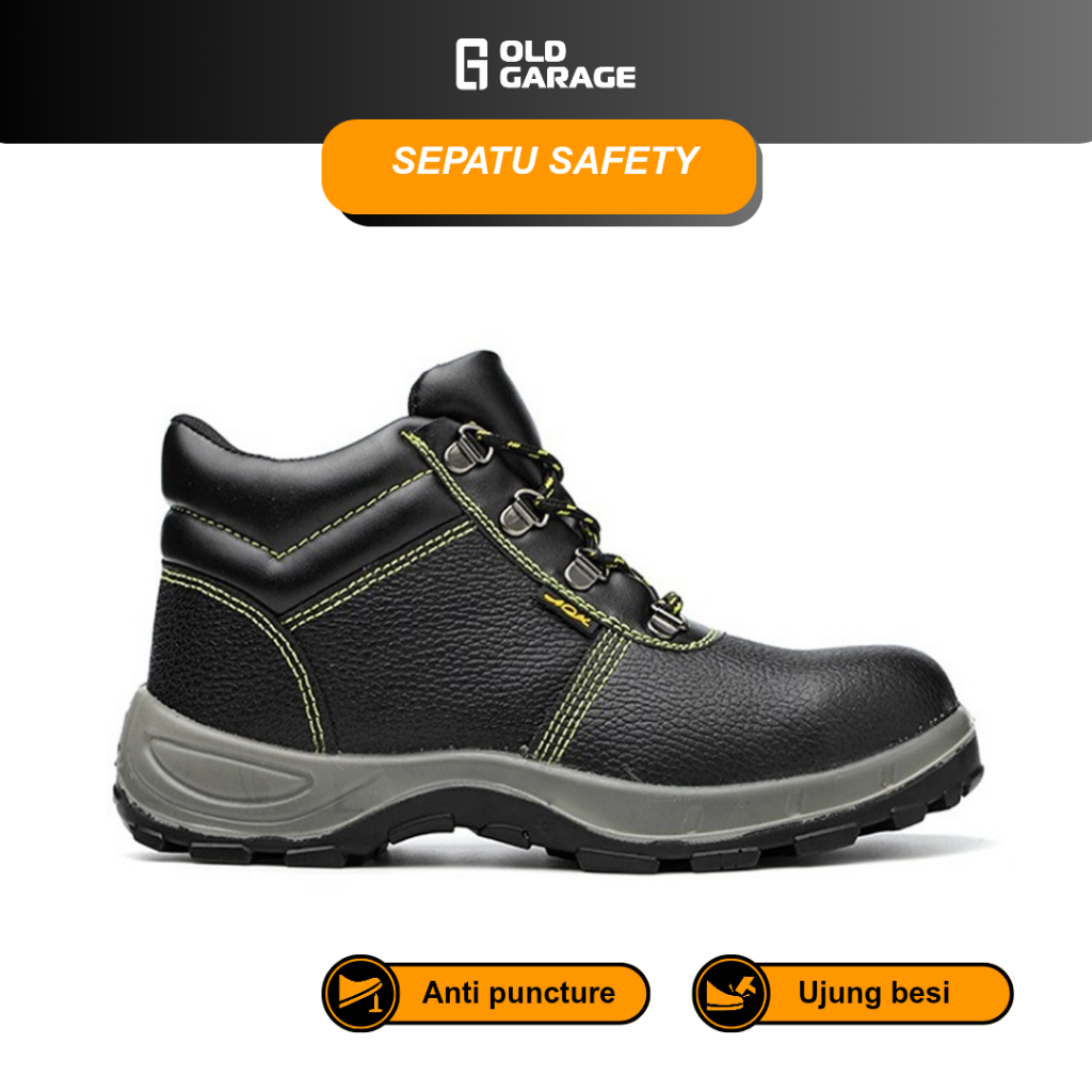 Jual Sepatu Safety Shoes Pria Ujung Besi Middle Cut Hitam List Kuning ...