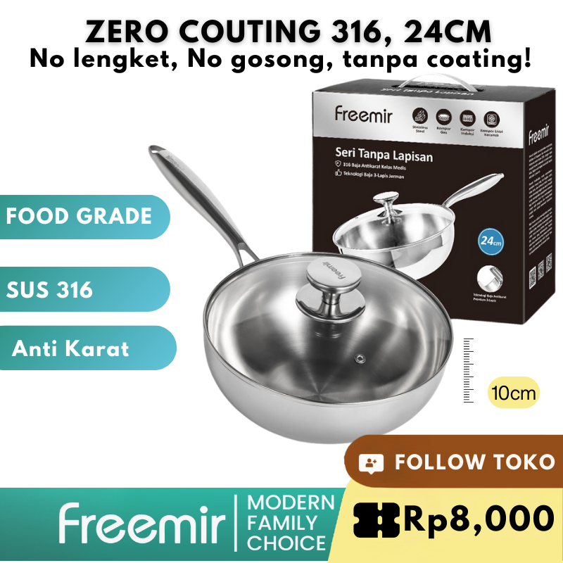 Jual Original freemir Zero Coating 24/20 Cm Stainless Steel 316 Anti ...