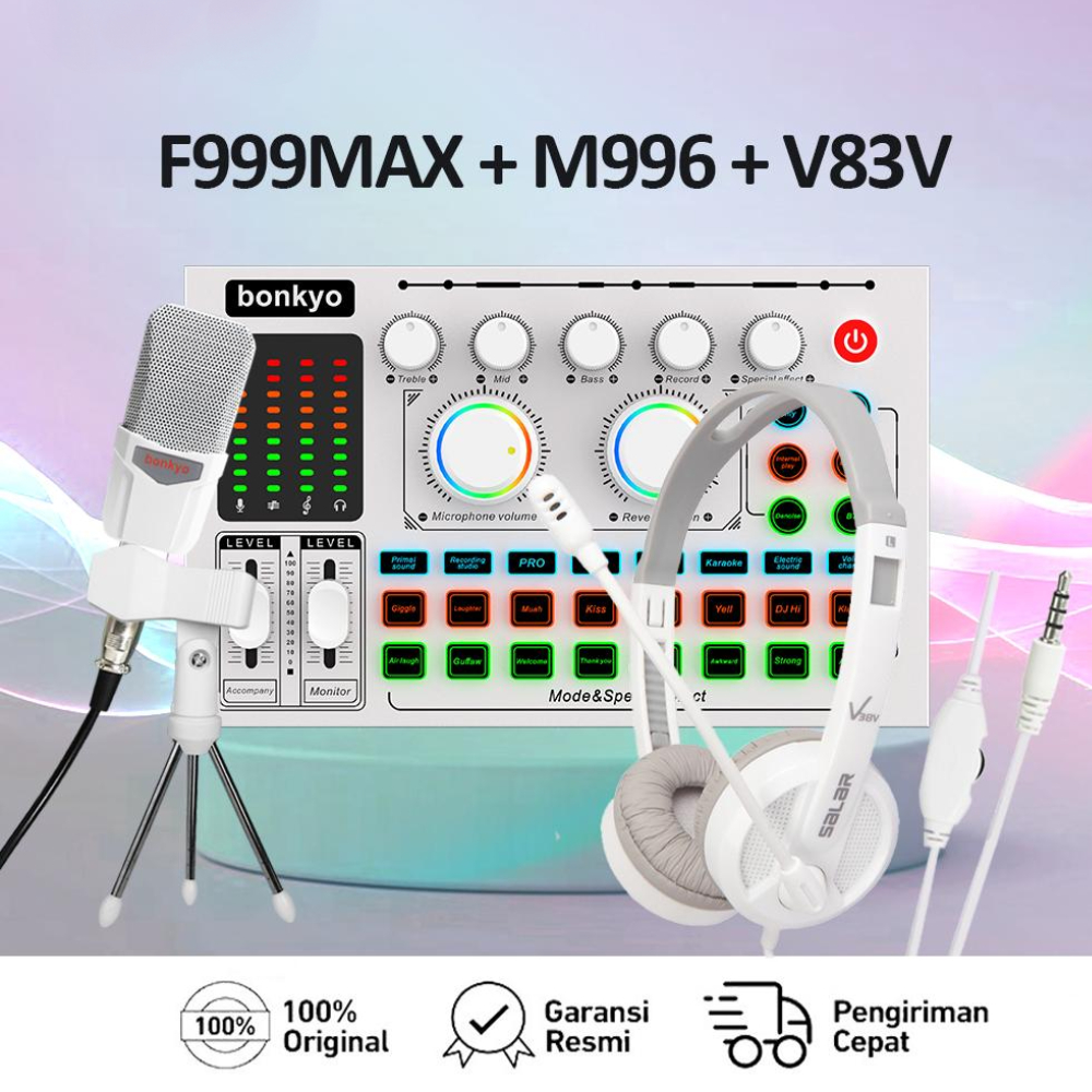 Jual Hi-Net&Bonkyo F999MAX soundcard + M996 microphone + V38V headset ...