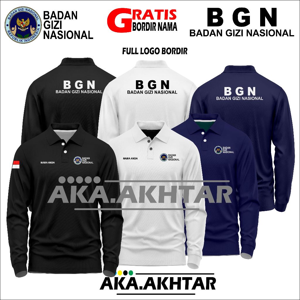 Jual KAOS POLO COTTON BADAN GIZI NASIONAL FULL BORDIRAN LENGAN PANJANG ...
