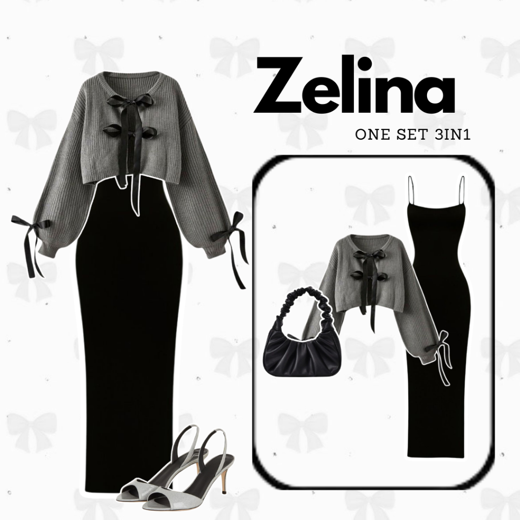 Jual One Set Style | Dress Bodycon Spandex Hitam Sweater Rajut Pita Abu ...