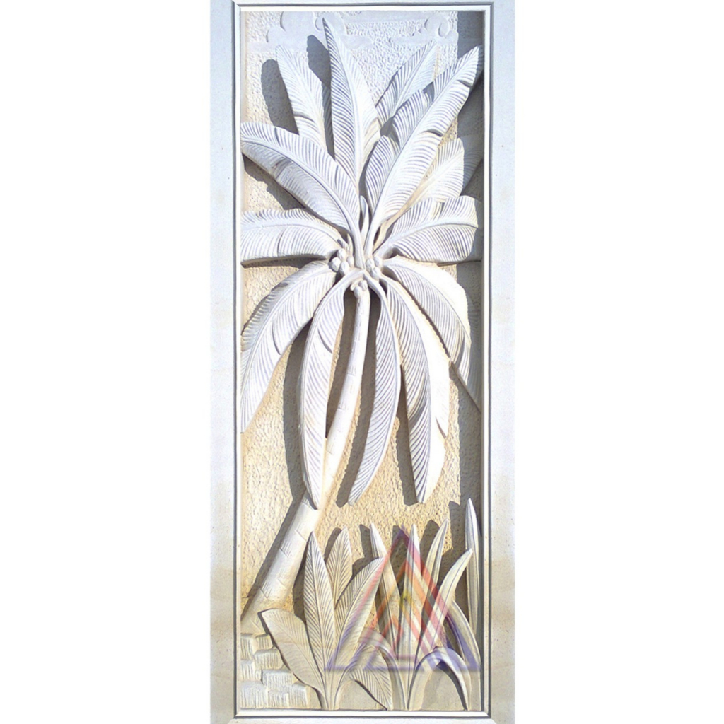 Jual Relief tempel dinding motif pohon kelapa dan padi, batu alam paras ...