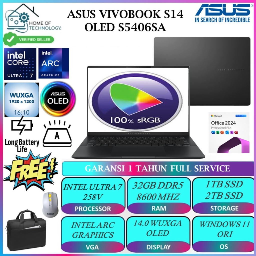 Jual LAPTOP ASUS VIVOBOOK S14 OLED S5406SA INTEL ULTRA 7 258V 32GB DDR5 ...