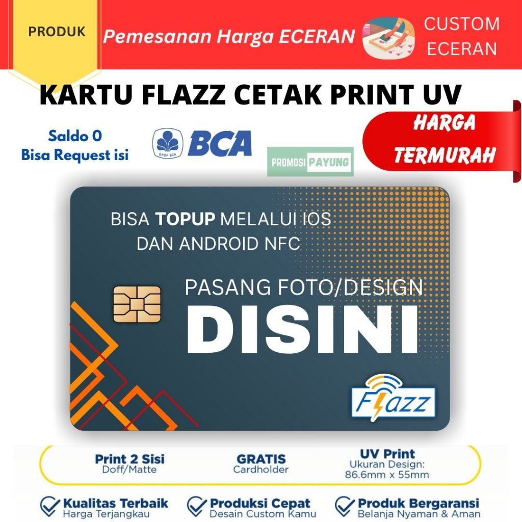 Jual [ CUSTOM ECERAN ] Kartu Etoll E-toll Flazz BCA custom print uv design suka-suka cetak 1 ...