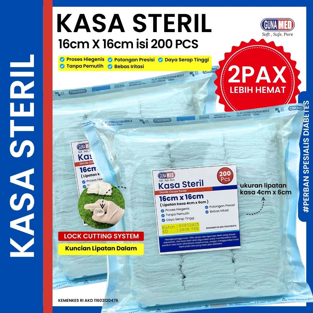 Jual PAKET 2PAX KASA STERIL 16cm x 16cm ISI 200PCS / PAKET HEMAT / KASA ...