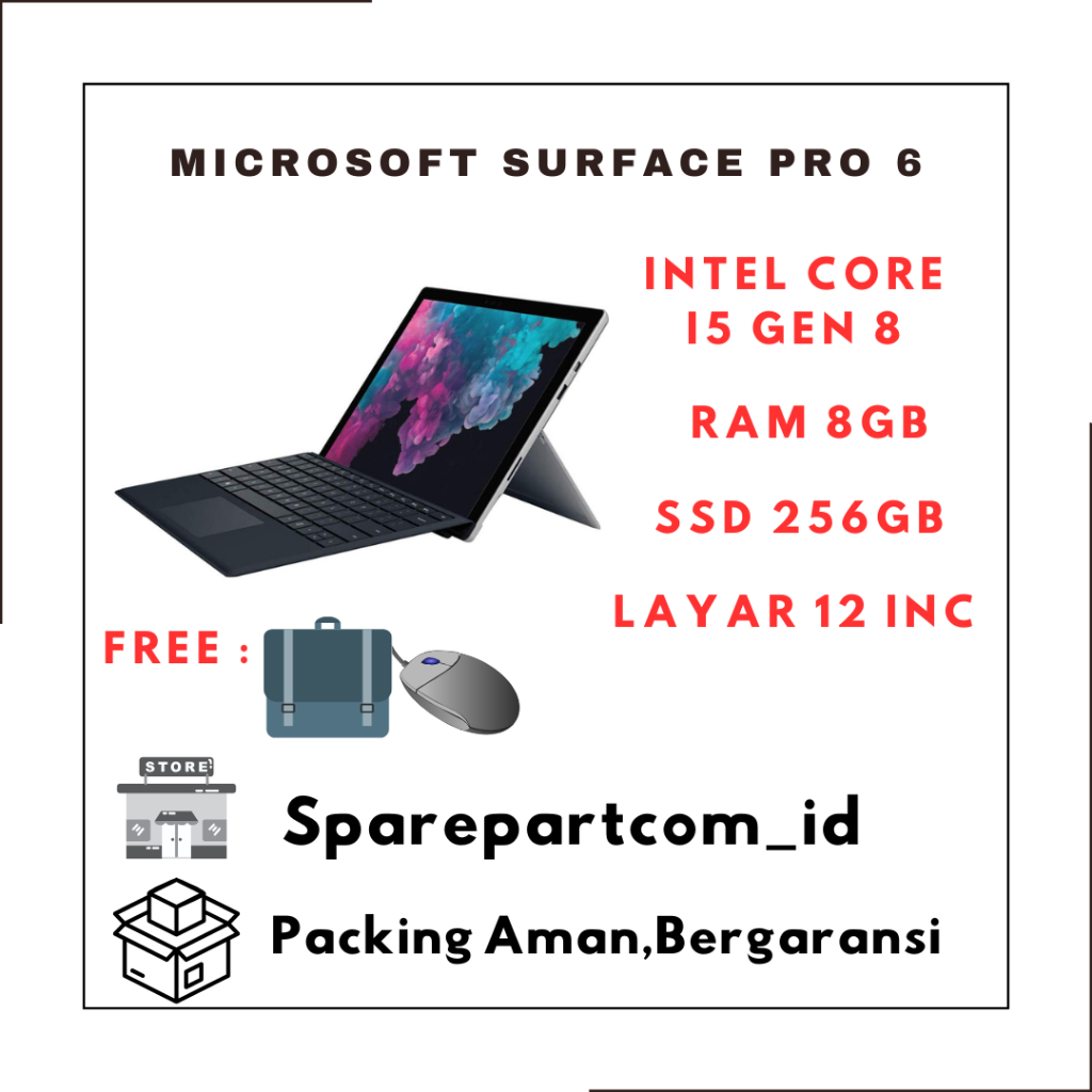 Jual LAPTOP 2 IN 1 MICROSOFT SURFACE PRO 6 CORE I5 GEN 8 RAM 8GB SSD 256GB TOUCHCREEN BERGARANSI ...