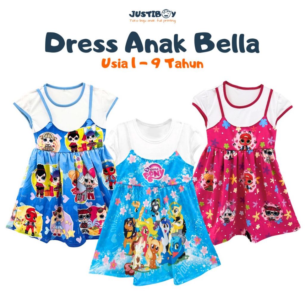 Jual Dress Anak Perempuan Motif Karakter Imut Gambar Full Printing Usia ...