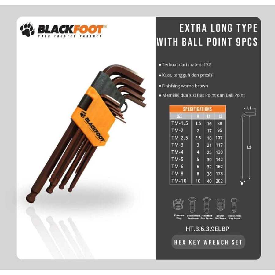 Jual BLACKFOOT 9pcs Hex Key Wrench Set (KUNCI L) Extra Long With ...