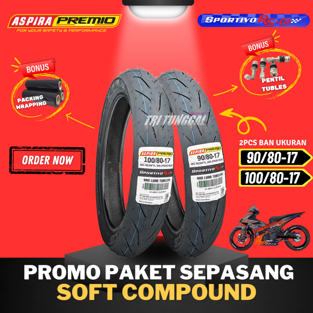 Jual [PAKET SEPASANG] BAN ASPIRA PREMIO SPORTIVO RS01 RING 17 TUBELESS SOFT COMPOUND ( 90/80-17 ...
