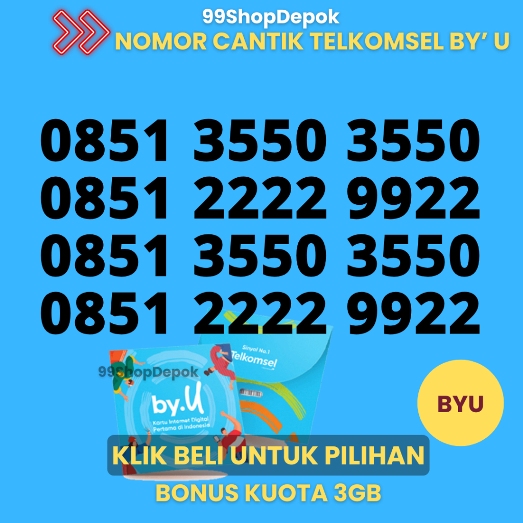 Jual Nomor Cantik Telkomsel By' U 20.7 Kartu Perdana by U - Nomor Cantik Telkomsel byu Telkomsel ...