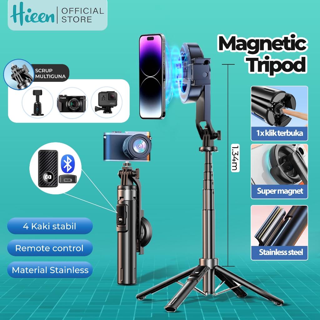 Jual Hieen Magsafe Magnetic Tongsis Tripod Remote Bluetooth Stainless ...