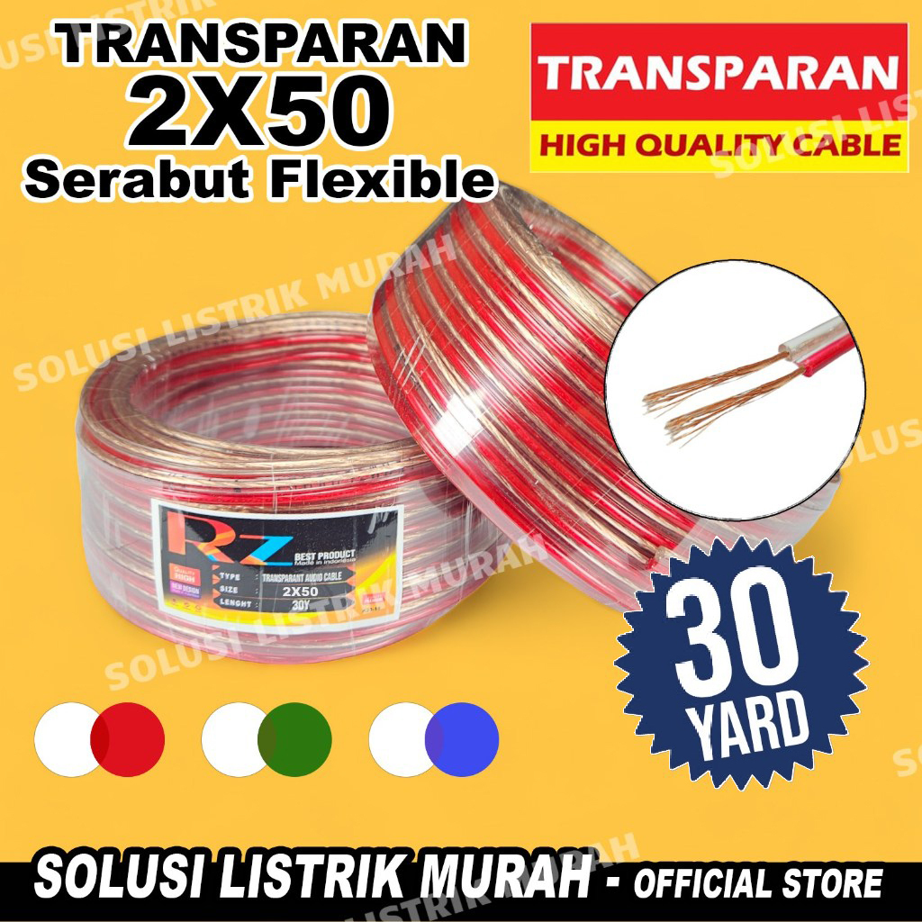 Jual Kabel Listrik Transparan Kabel Serabut 2x50 Roll 30 Yard Kabel Monster 2 x 50 Kabel Audio ...