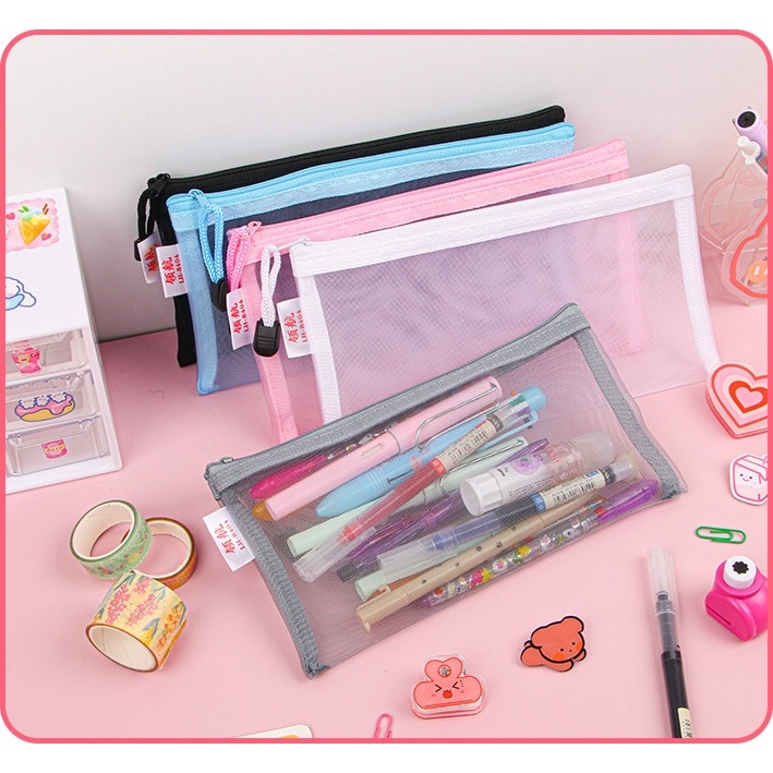 Jual Tempat Pensil Jaring Transparan Pouch Makeup Simple Serbaguna ...