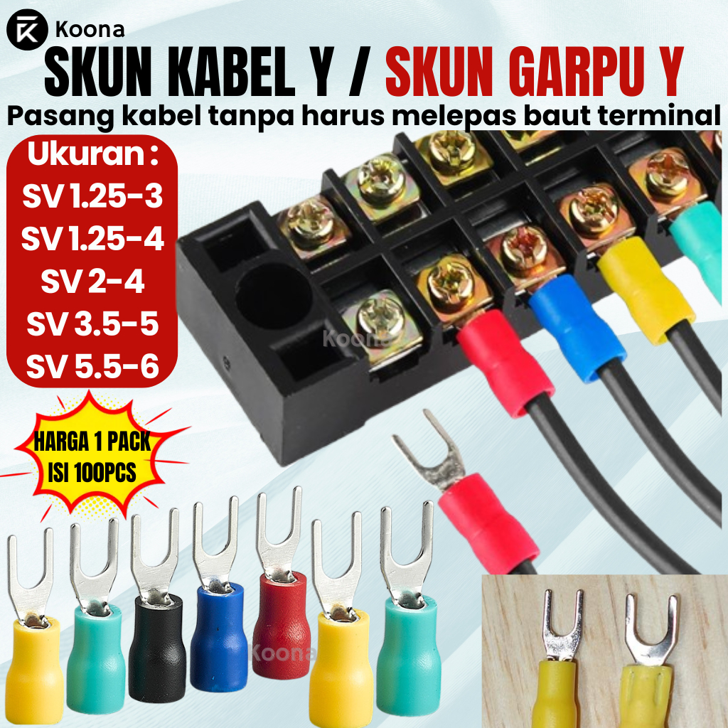 Jual Skun Y 1.25-3 1.25-4 2-4 3.5-5 5.5-6 Sekun Garpu Y 1 PACK ISI 100PCS Sekun Kabel Y Polos ...