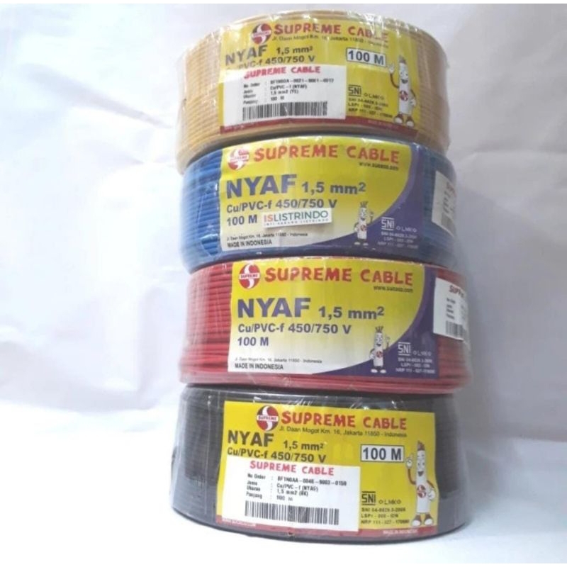 Jual Kabel Supreme NYAF 1,5 @100M Tembaga Serabut Warna Merah Hitam Biru Kuning Hijau | Shopee ...