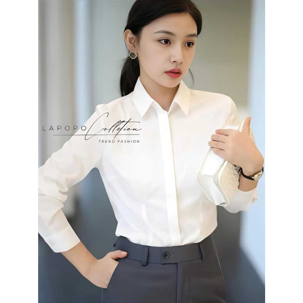 Jual BLOUSE KANCING TUTUP WANITA LENGAN PANJANG ATASAN KEMEJA SEMI ...