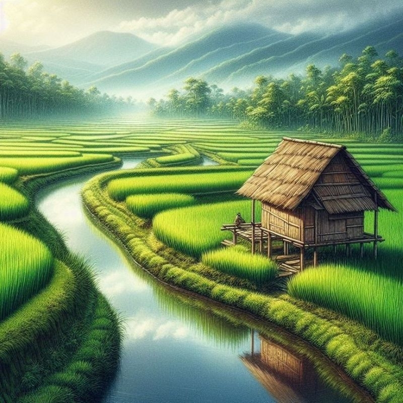 Jual POSTER CETAK JUMBO, PEMANDANGAN PESAWAHAN (02) HIASAN DINDING ...