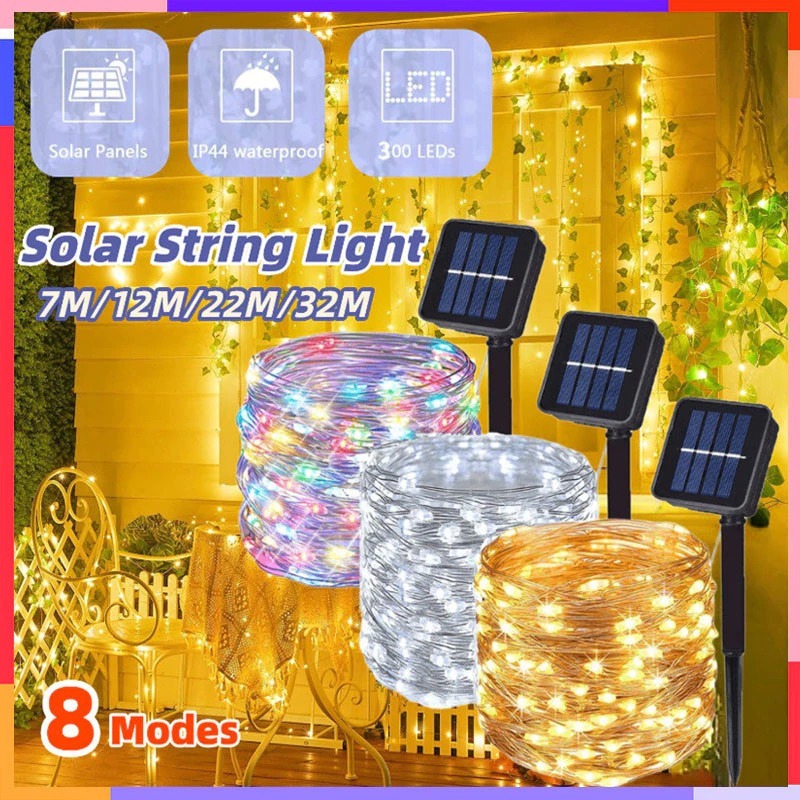Jual 12m 22m 32m led string lampu tumbler 300led tenaga surya lampu ...