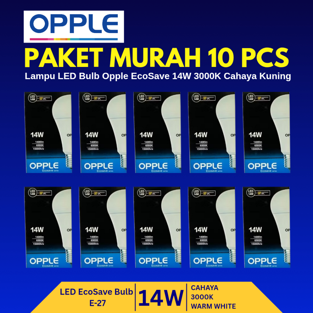 Jual Lampu Led Bulb Opple Ecosave 14Watt Cahaya Kuning 3000k Garansi 1 Tahun Bolham Paket 10Pcs ...