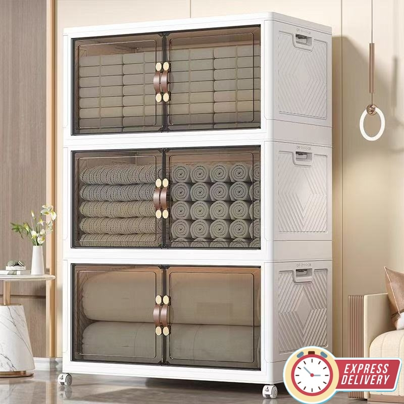 Jual Panjang60CM triple kotak penyimpanan storage box susun lemari ...