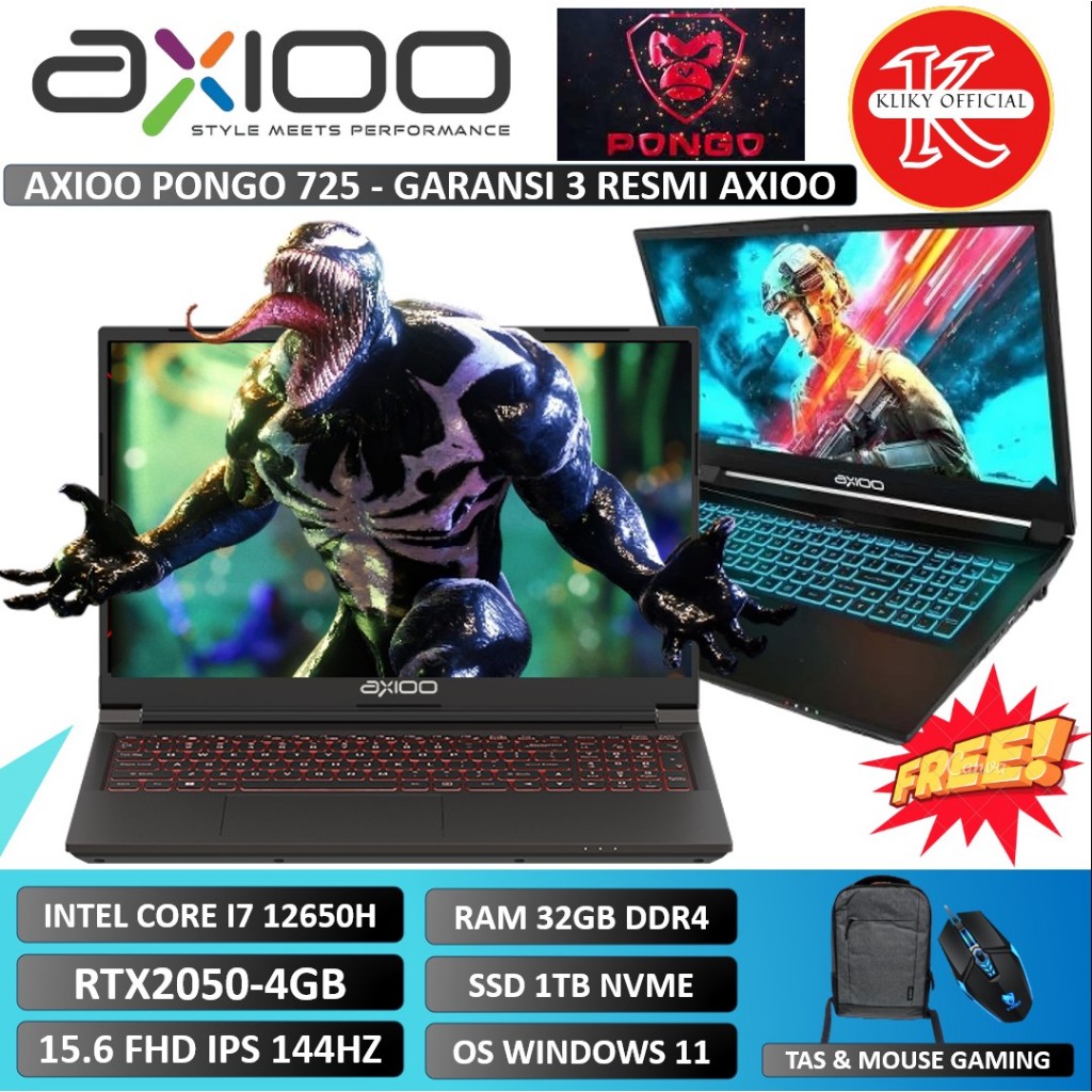 Jual Laptop AXIOO PONGO 725 Intel I7 12650H RAM 32GB SSD 1TB RTX2050 ...