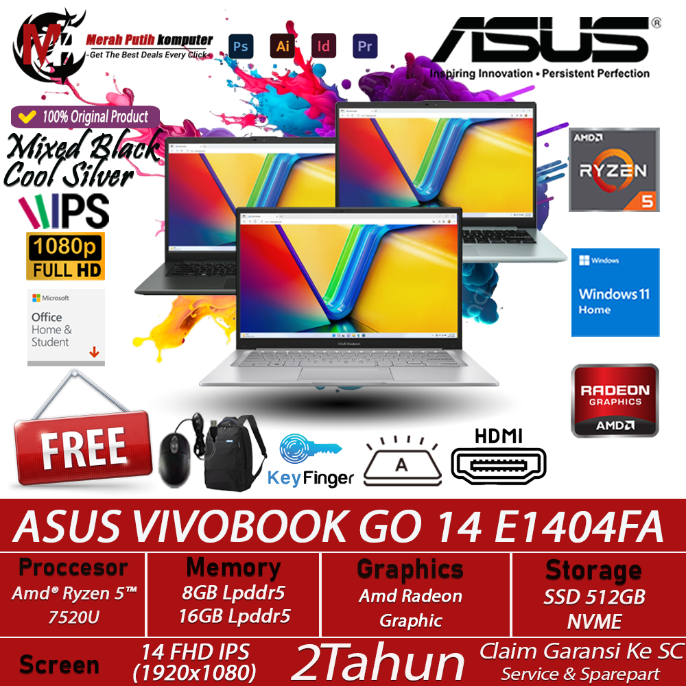 Jual Laptop Asus Vivobook GO 14 E1404FA AMD Ryzen 5 7520U 16GB DDR5 ...