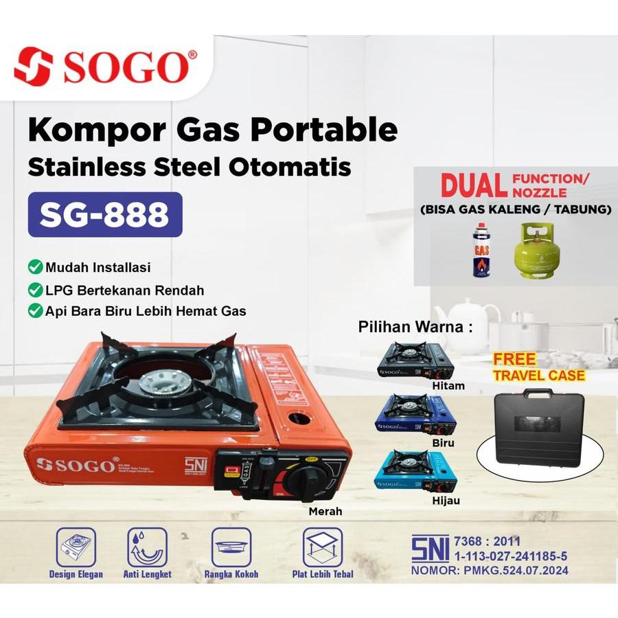 Jual SOGO Kompor Gas Portable 2 in 1 SG-888 Stainless Otomatis | Shopee Indonesia