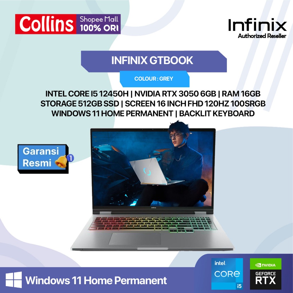 Jual INFINIX GTBOOK I5 12450H RTX3050 6GB/ 16GB 512GB W11 16.0FHD 120HZ ...