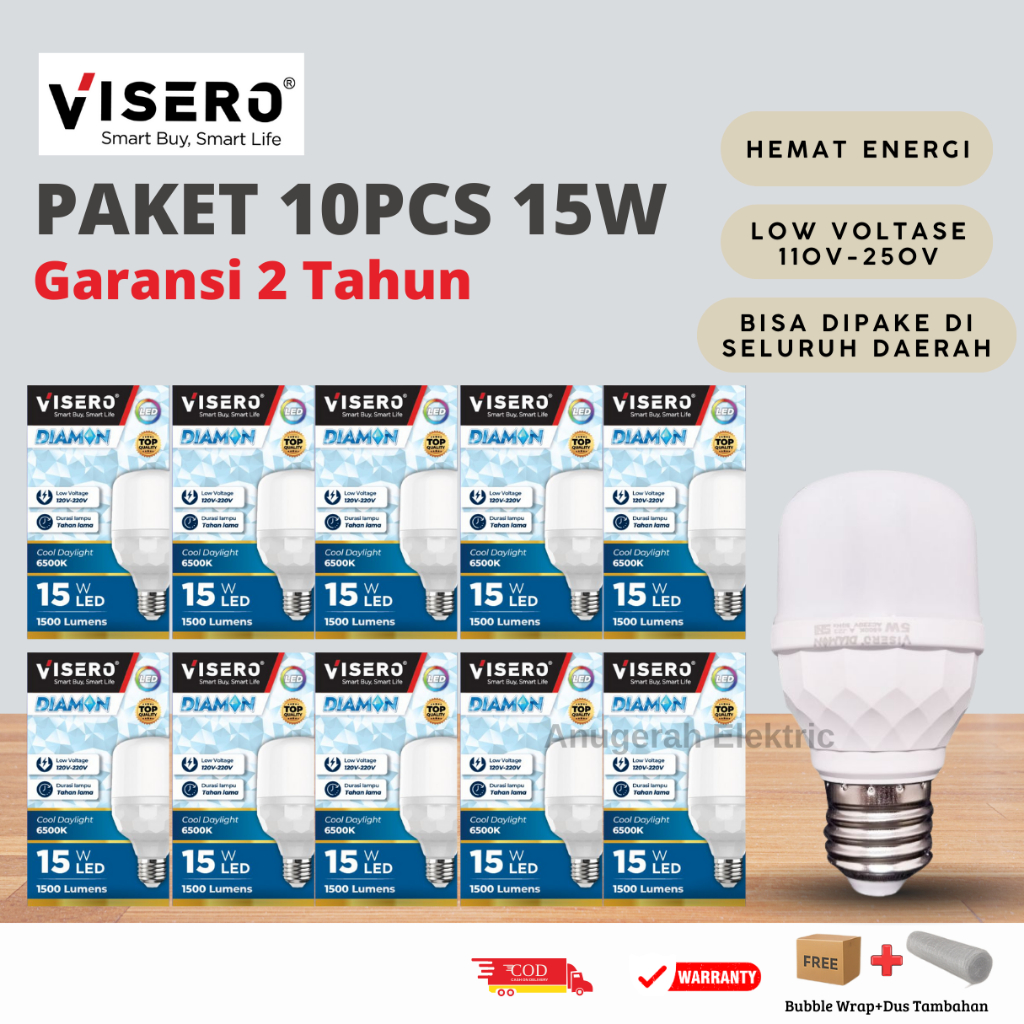 Jual Lampu LED Visero Diamon PAKET 10PCS 5W 10W 15W 20W Bohlam Putih Low Voltase Hemat Energi ...