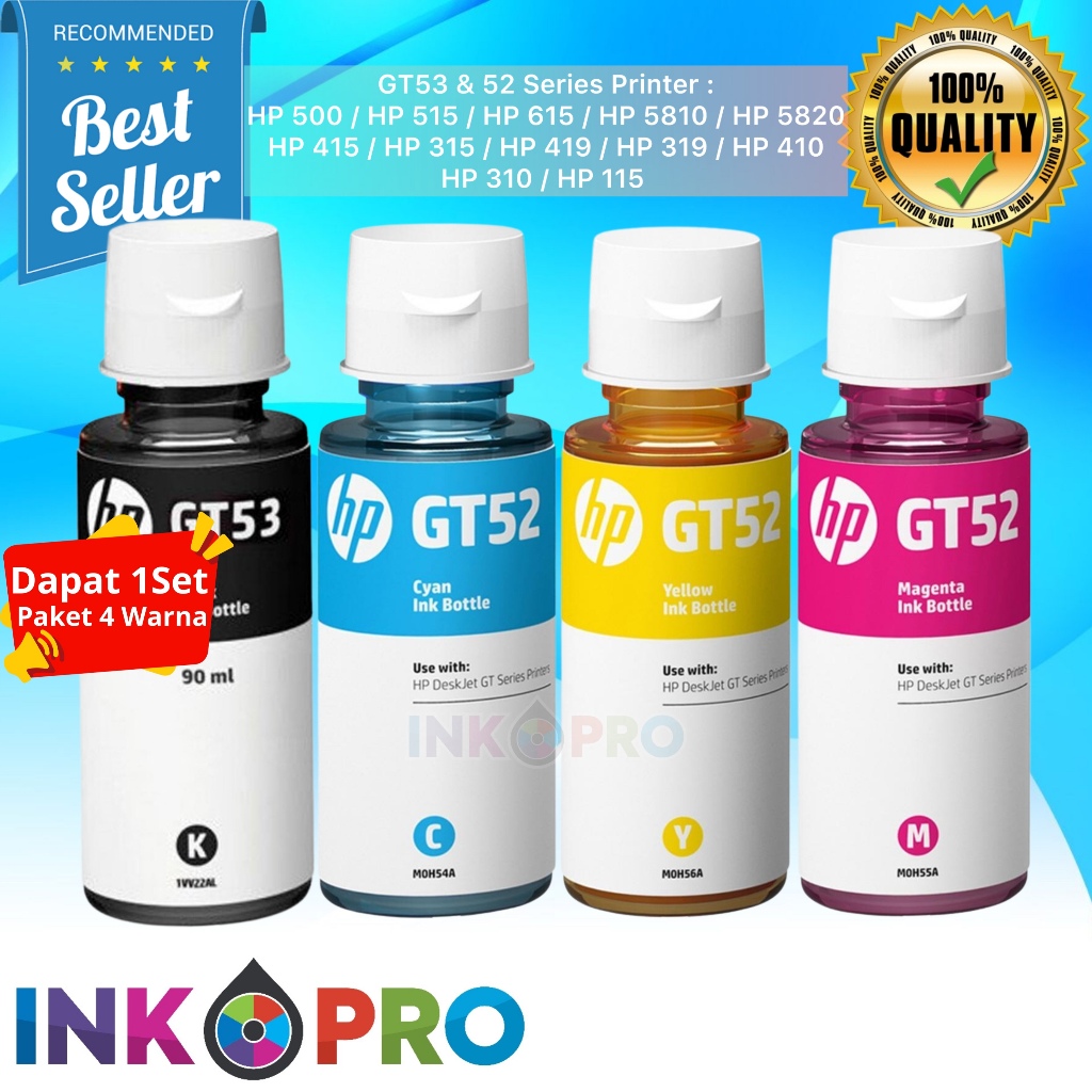Jual Tinta HP GT52 & GT53 ( 1 SET ) PREMIUM Series Printer HP500, HP515 ...