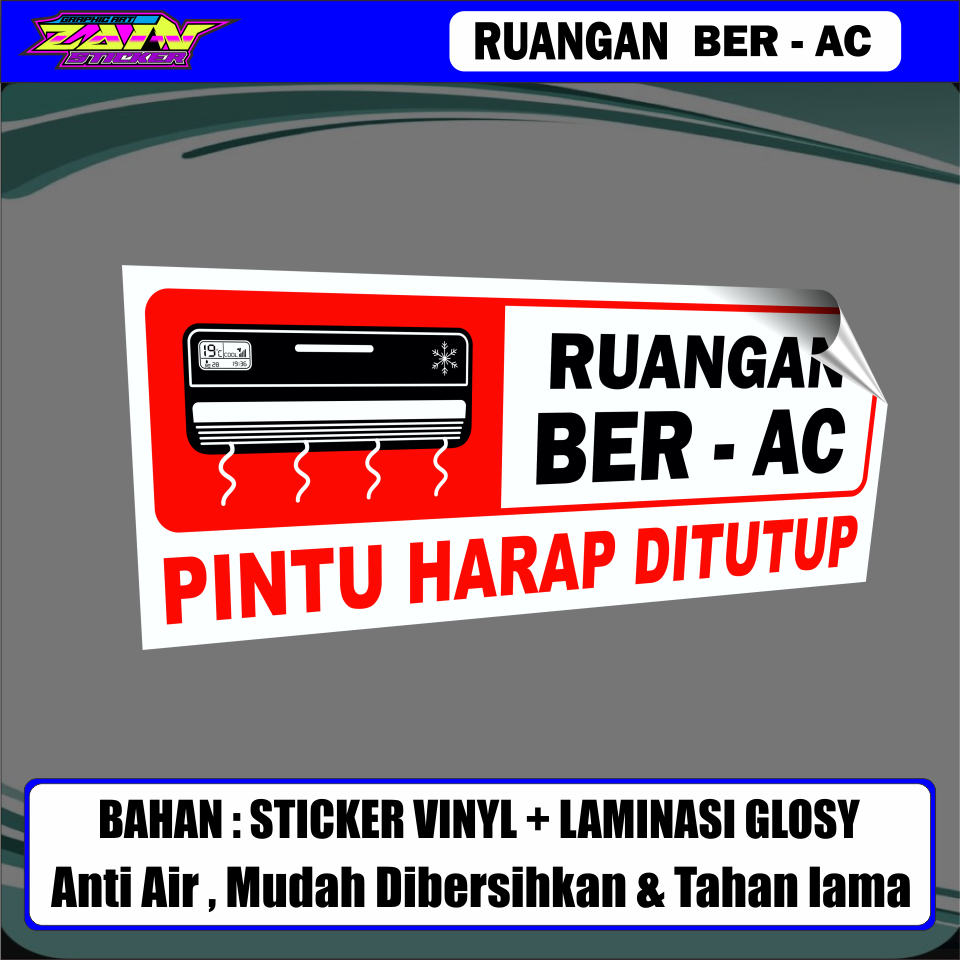 Jual Sticker pintu RUANGAN BER - AC PINTU HARAP DITUTUP laminasi glossy ...