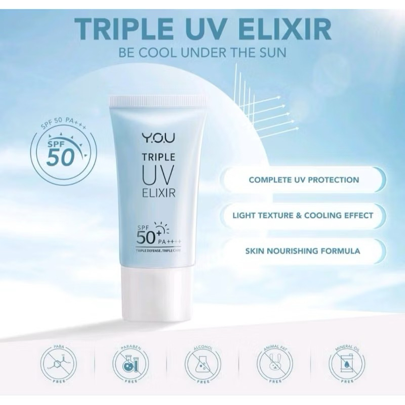Jual YOU Triple UV Elixir Sunsreen Gel SPF 50+PA++++[UVA UVB Blue Light] 30ml dan 10ML | Shopee ...